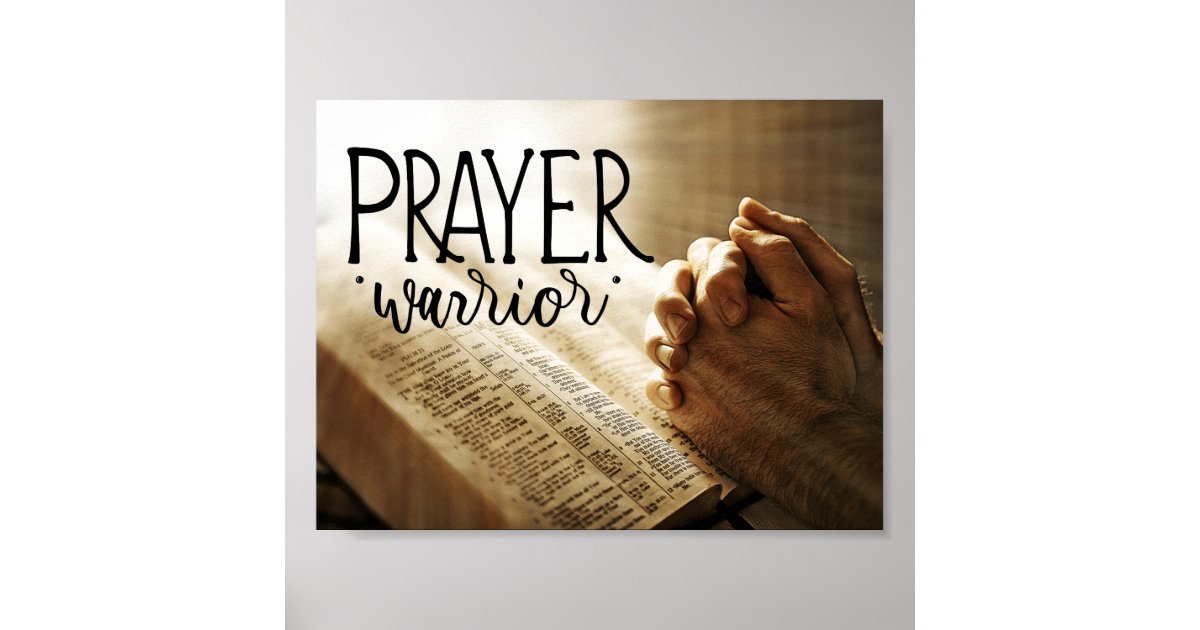 PRAYER WARRIOR Praying Hands on Open Bible Poster | Zazzle