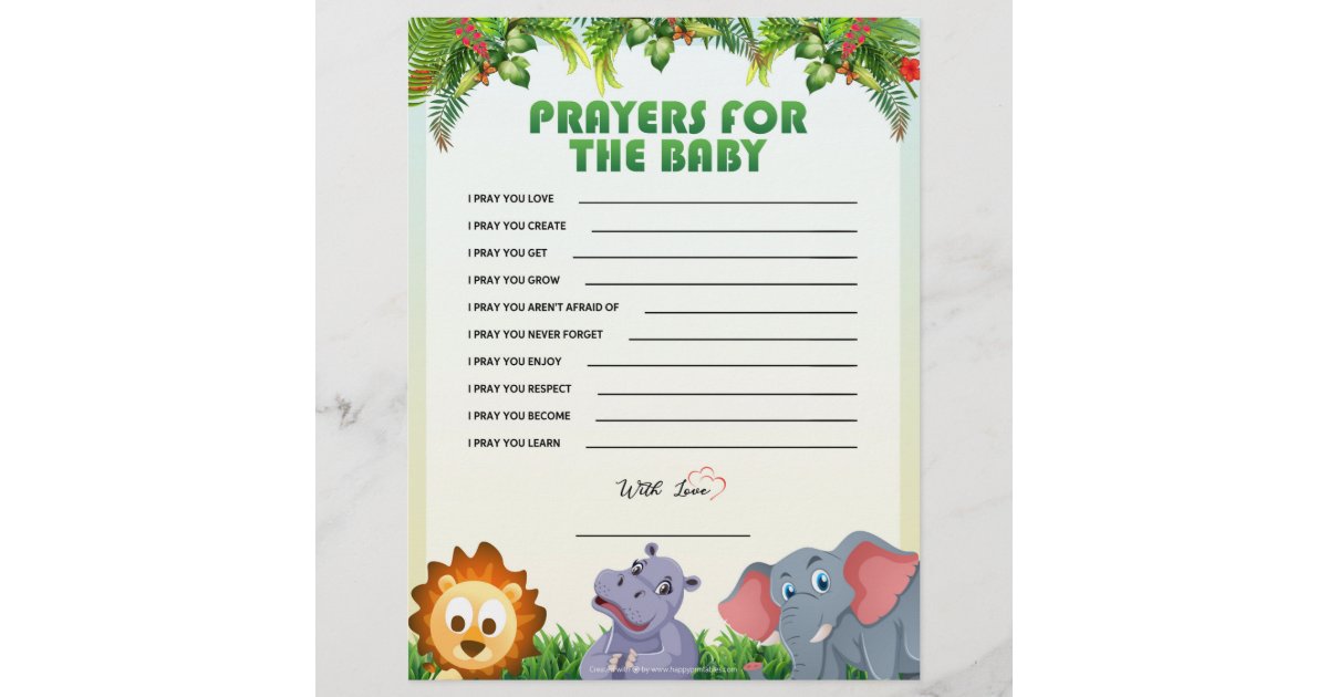 Prayers For The Baby [Animal Theme] Letterhead | Zazzle