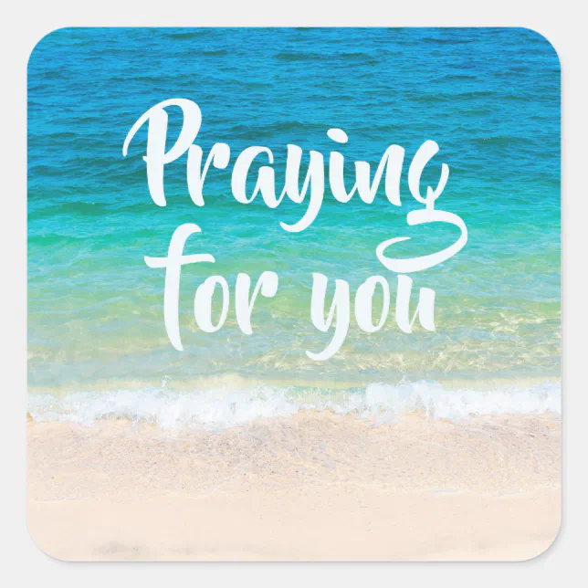 Praying Blue Ocean Beach Scene Square Sticker | Zazzle