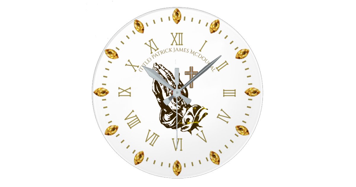 Praying Hands and Cross Personalized Church Faith Large Clock | Zazzle.com