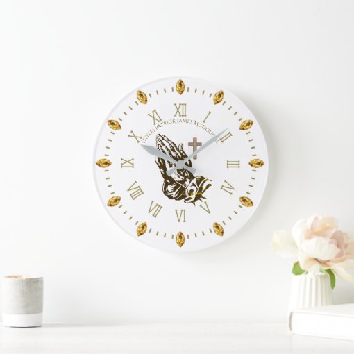 Praying Hands and Cross Personalized Church Faith Large Clock | Zazzle