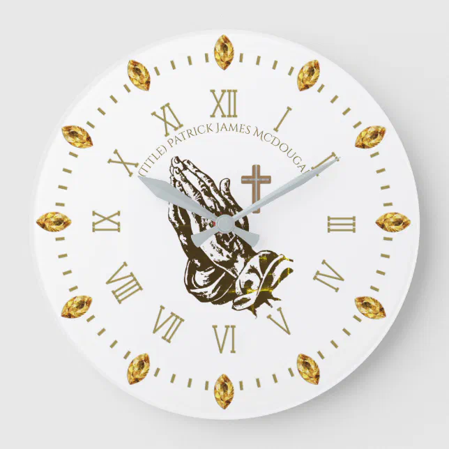 Praying Hands and Cross Personalized Church Faith Large Clock | Zazzle