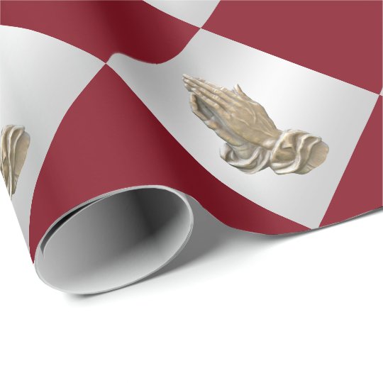 Praying hands religious faux silver maroon wrapping paper | Zazzle.com