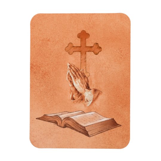 Praying Hands with Cross and Bible Magnet | Zazzle
