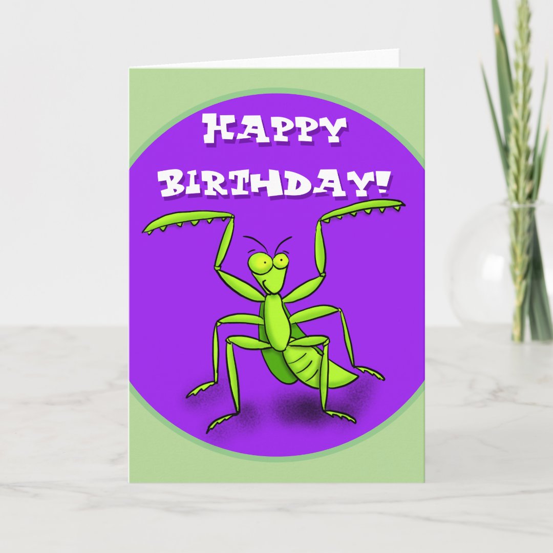 Praying mantis cartoon birthday card. card | Zazzle