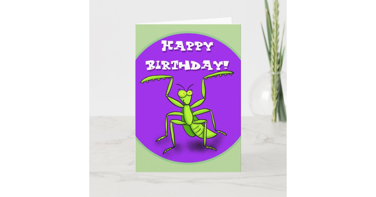 Praying mantis cartoon birthday card. card | Zazzle