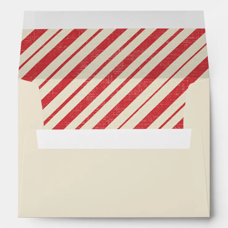 Pre-addressed Christmas Candy Cane Stripe Lined Envelope | Zazzle