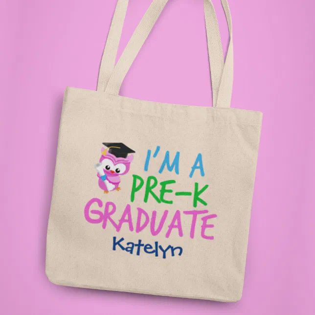 Pre-K Graduate Cute Pink Owl Custom Graduation Tote Bag | Zazzle