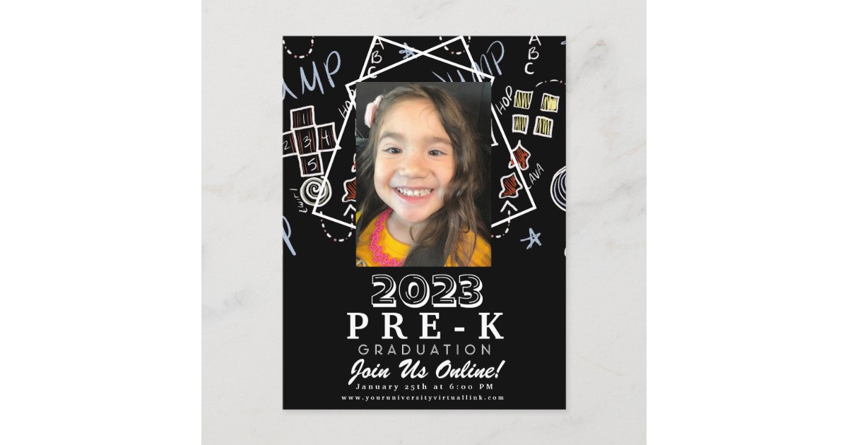 Pre-K Kindergarden Virtual Graduation Chalk Board Postcard | Zazzle