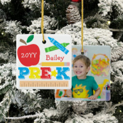 Pre-K Preschool Keepsake Apple Crayon Pencil Photo Ceramic Ornament ...