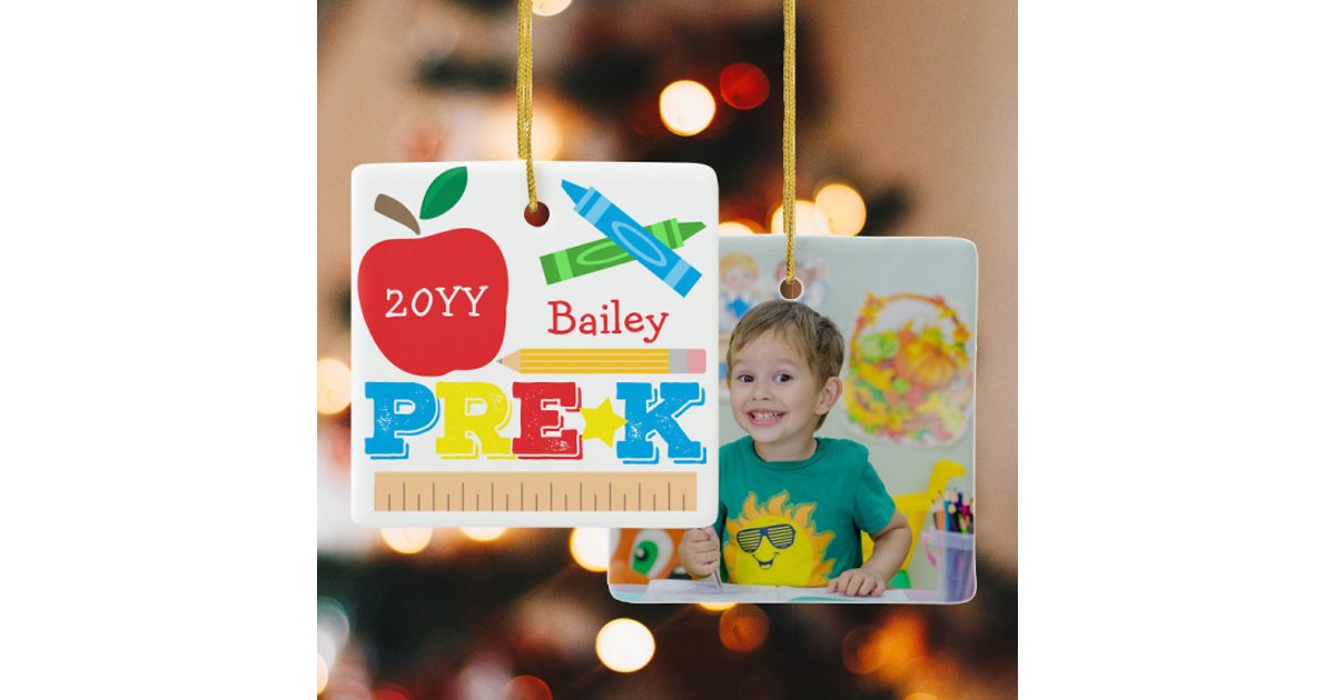 Pre-K Preschool Keepsake Apple Crayon Pencil Photo Ceramic Ornament ...