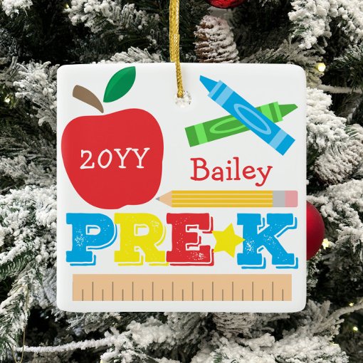 Pre-K Preschool Keepsake Apple Crayon Pencil Photo Ceramic Ornament ...