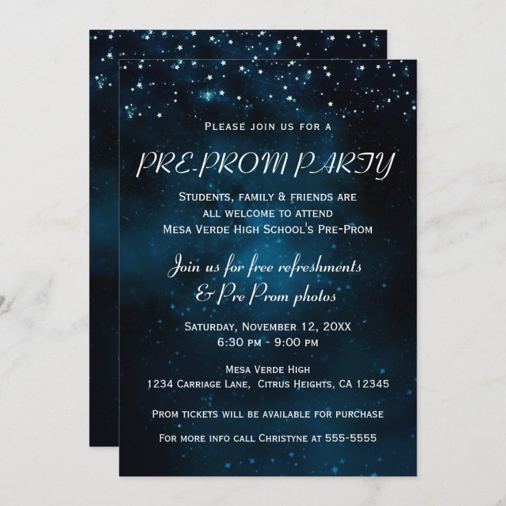 Pre Prom Party Enchanted Starry Night Sky Invitation | Zazzle