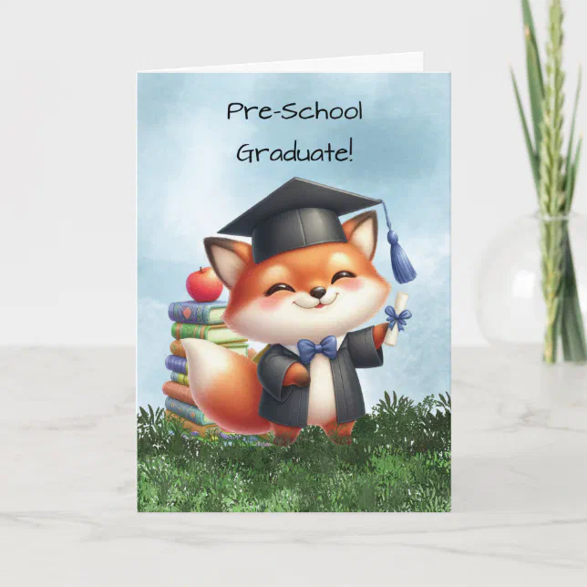 Pre-School Graduation Boy Fox Congratulations Card | Zazzle