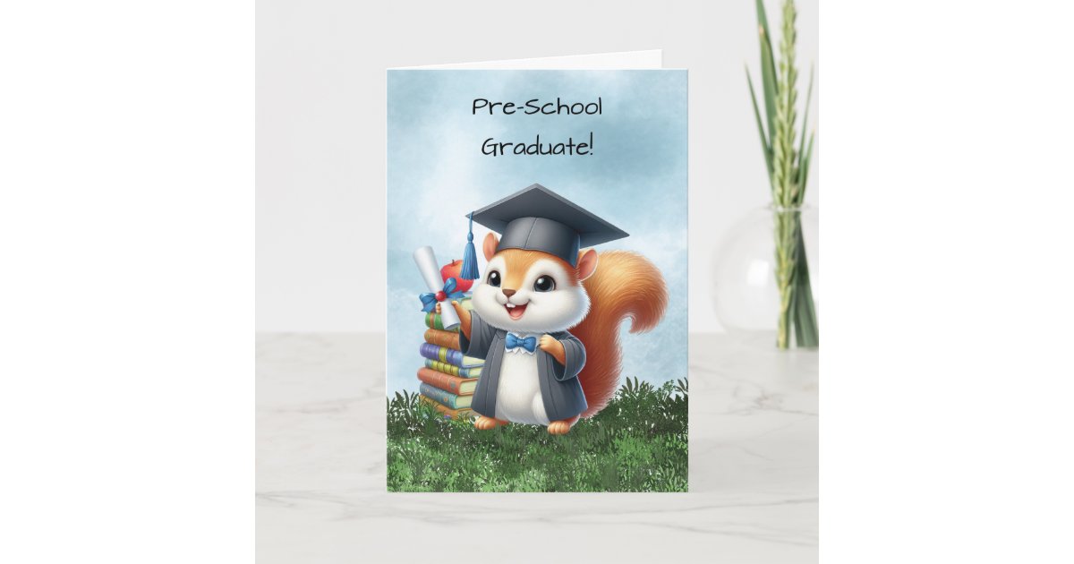 Pre-School Graduation Boy Squirrel Congratulations Card | Zazzle