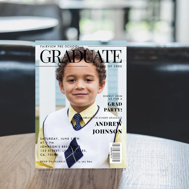Pre-School Kindergarten Graduation Magazine Cover Invitation | Zazzle