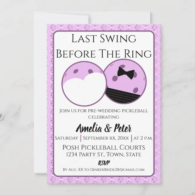 Pre-Wedding Pickleball Photo Invitation Lavender | Zazzle