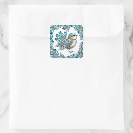 Precious Bling Birds Theme Invitation Square Sticker | Zazzle