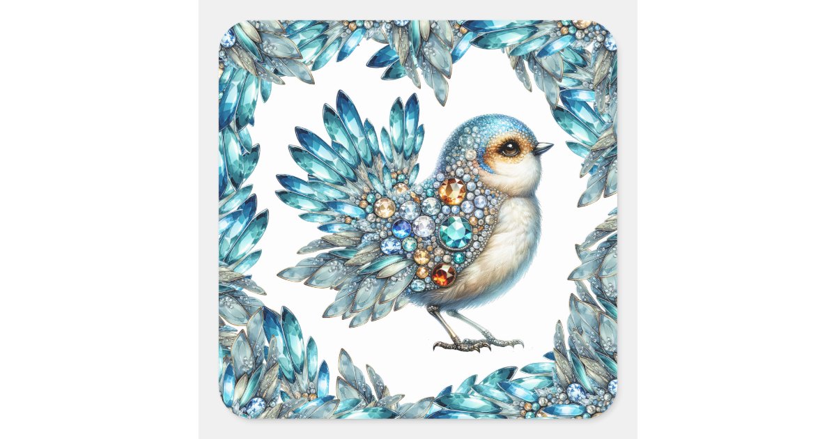 Precious Bling Birds Theme Invitation Square Sticker | Zazzle