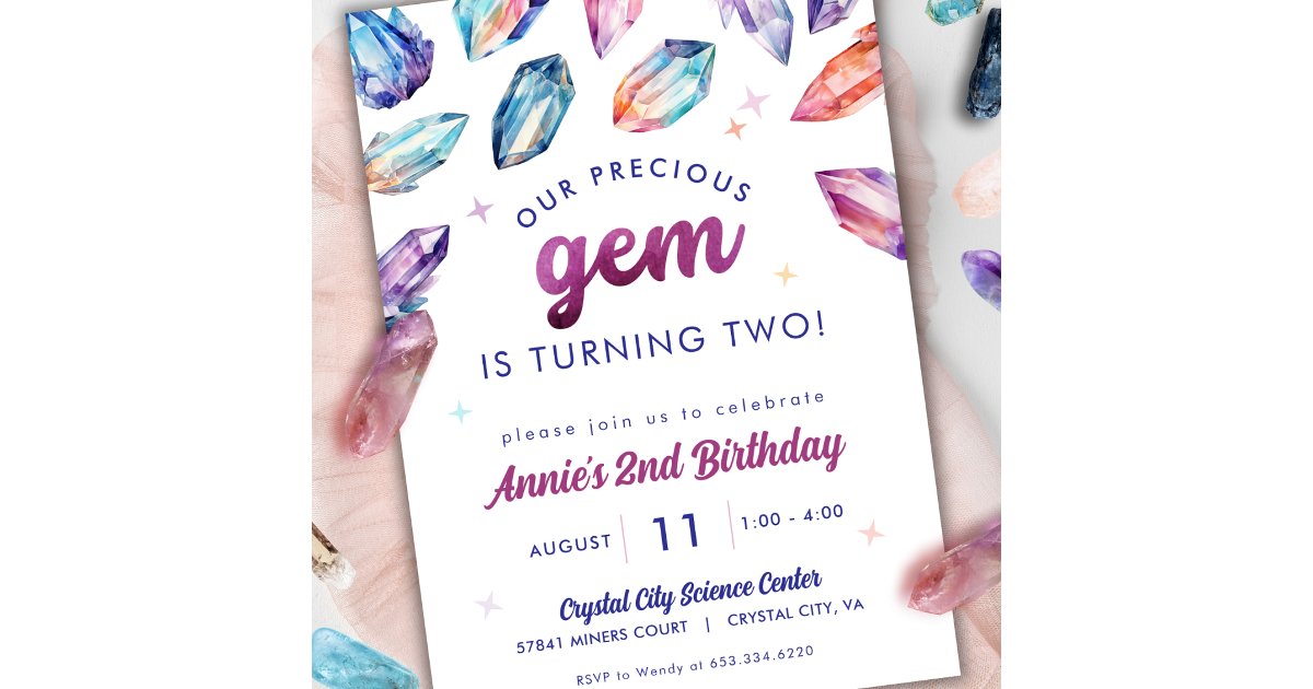Precious Gem Girls 2nd Birthday Crystal Invitation | Zazzle