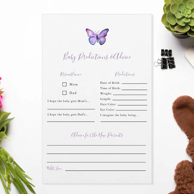 Predictions & Advice Butterfly Baby Shower Game Flyer | Zazzle