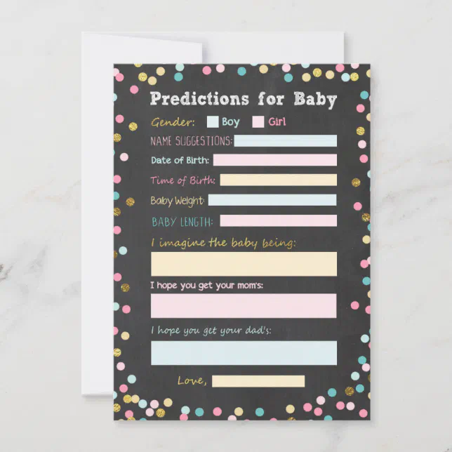 Predictions for Baby Gender reveal game Activity Invitation | Zazzle
