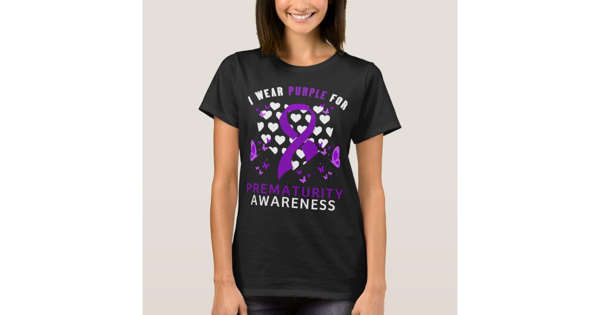 Preemie Ribbon I wear purple prematurity Awareness T-Shirt | Zazzle