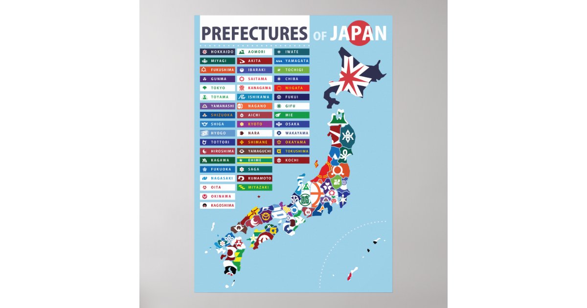 Prefecture Flag Map of Japan Poster | Zazzle