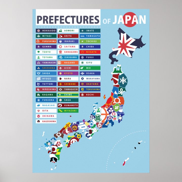 Prefecture Flag Map of Japan Poster | Zazzle