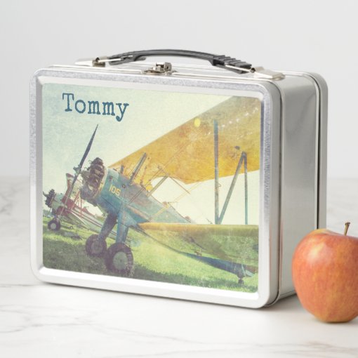 Preflight Antique Airplane Biplanes Custom Metal Lunch Box | Zazzle