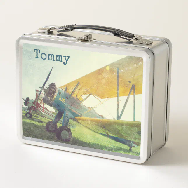Preflight Antique Airplane Biplanes Custom Metal Lunch Box | Zazzle