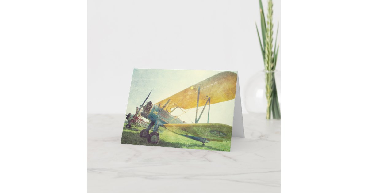 "Preflight Biplane" Antique Airplane Card | Zazzle