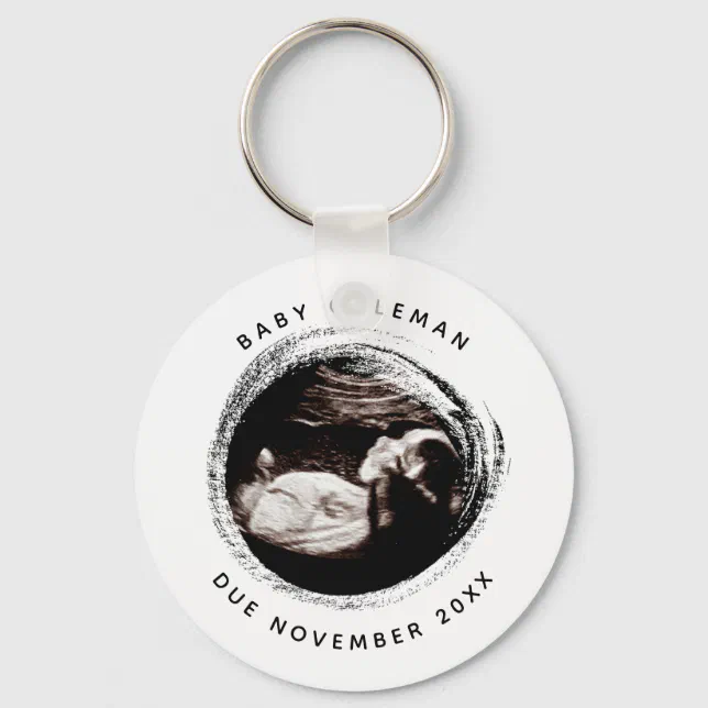Pregnancy Baby Sonogram Ultrasound Photo Due Date Keychain | Zazzle