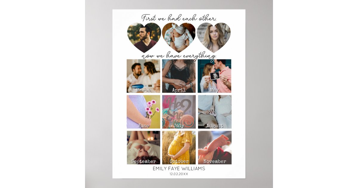 Pregnancy Journey Photo Collage with Quote Heart Poster | Zazzle