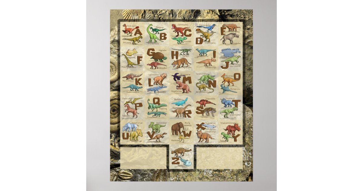 Prehistoric Animals with Dinosaurs Alphabet Poster | Zazzle