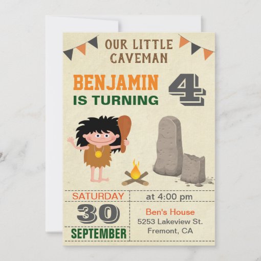 Prehistoric Caveman Kids Birthday Party Invitation | Zazzle