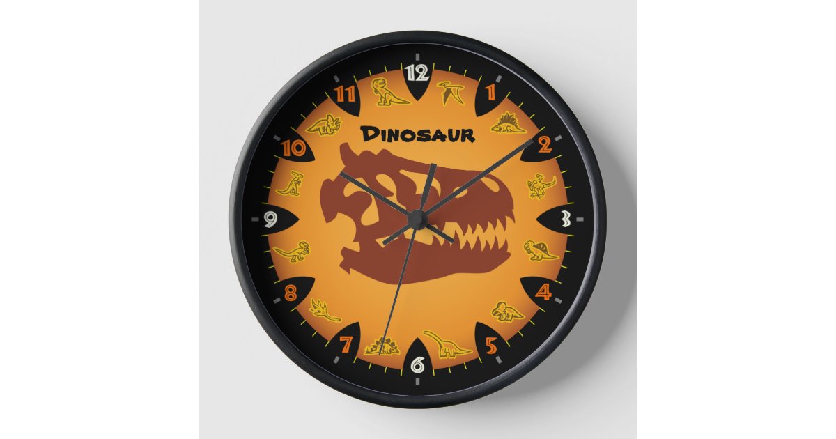 Prehistoric Orange Dinosaur Wall Clock | Zazzle