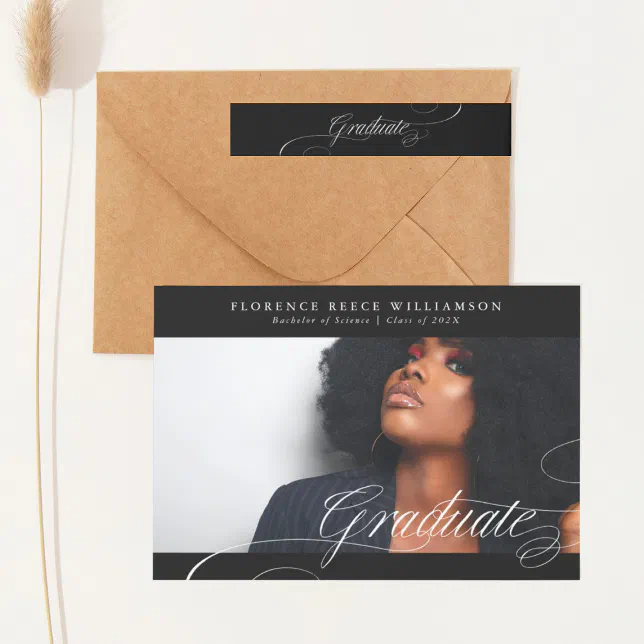 Premium Black Calligraphy Photo College Graduation Announcement | Zazzle
