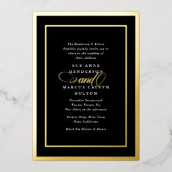 Premium Black Formal Gold Ampersand Frame Wedding Foil Invitation | Zazzle