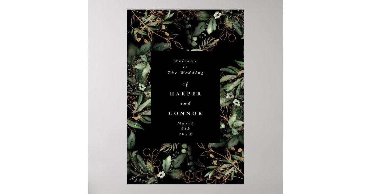 Premium Black Gold Botanical Eucalyptus Greenery Poster | Zazzle