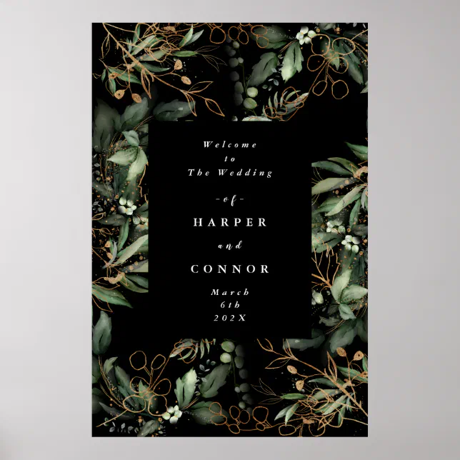 Premium Black Gold Botanical Eucalyptus Greenery Poster | Zazzle