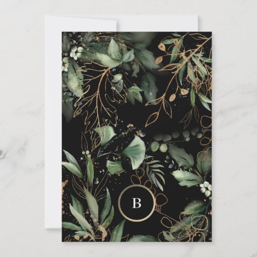 Premium Black Gold Monogram Botanical Eucalyptus Invitation | Zazzle