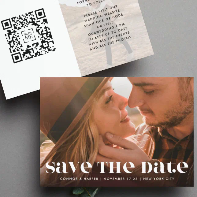 Premium Bold Modern QR CODE Text Two Photo Save The Date | Zazzle