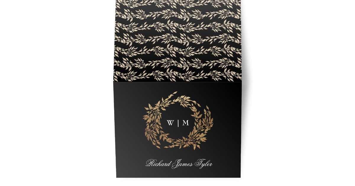 Premium DIY Folded Black Gold Crest Place Card | Zazzle
