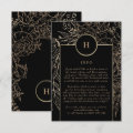 Premium Elegant Black Gold Monogram Wreath Wedding Enclosure Card | Zazzle