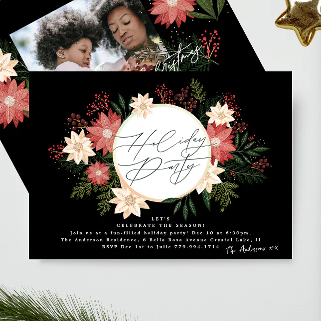 Premium Formal Christmas Poinsettia Holiday Party Invitation | Zazzle
