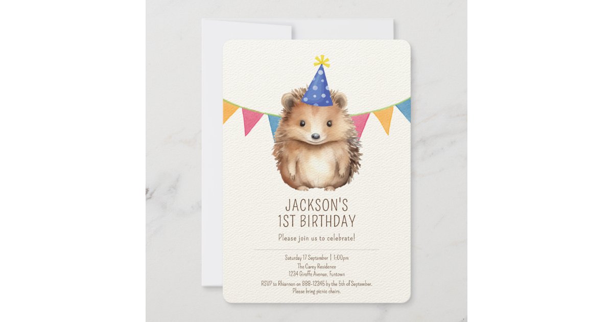 Premium kids birthday invitation, cute Hedgehog Invitation | Zazzle