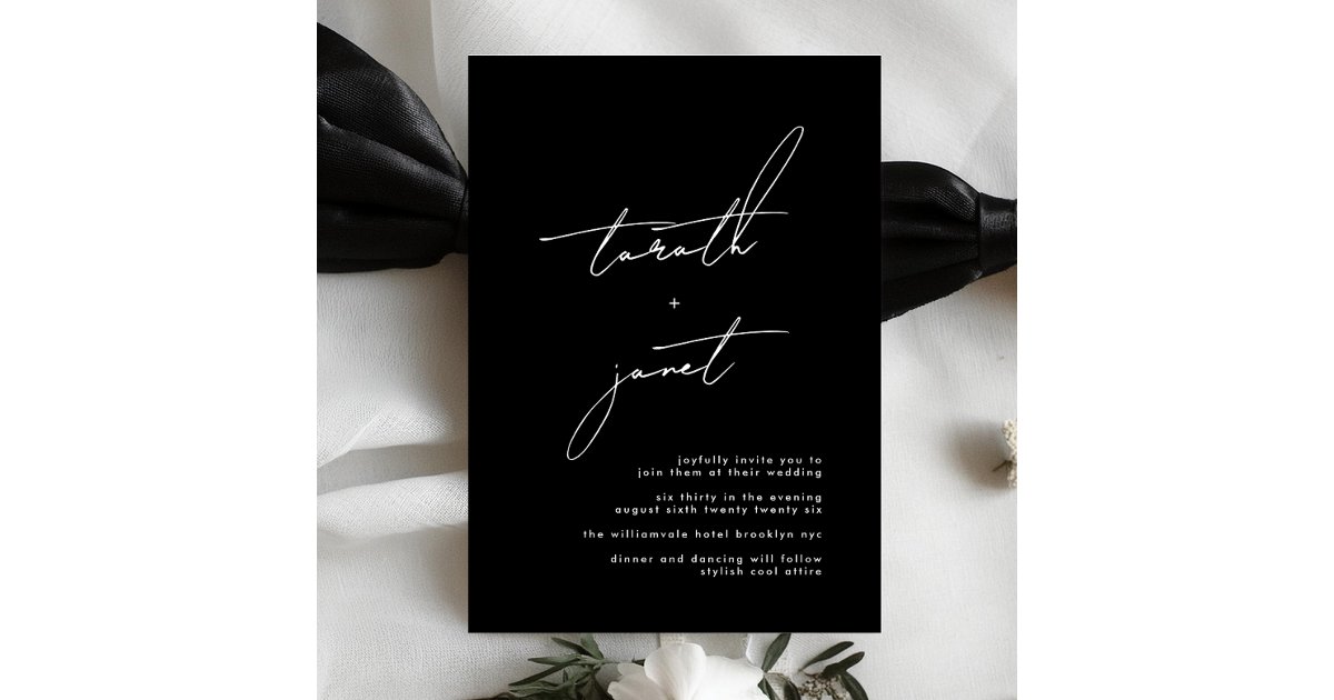 Premium NAMES | Stylish Black & White Wedding Invitation | Zazzle