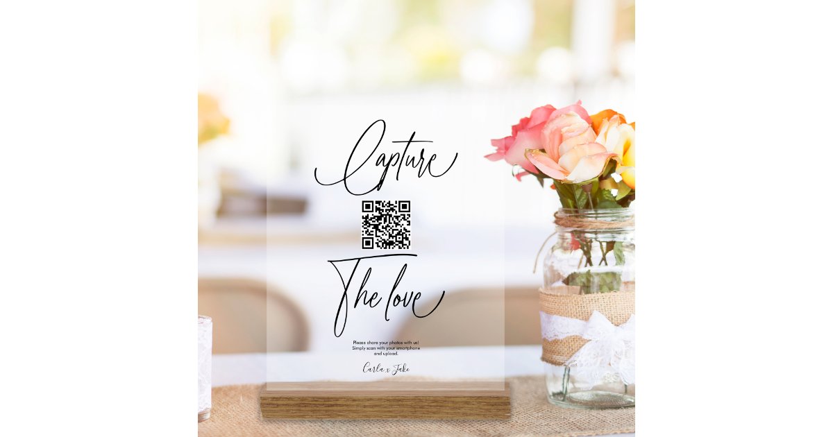 Premium Simple Share Wedding Photos QR Code Acrylic Sign | Zazzle