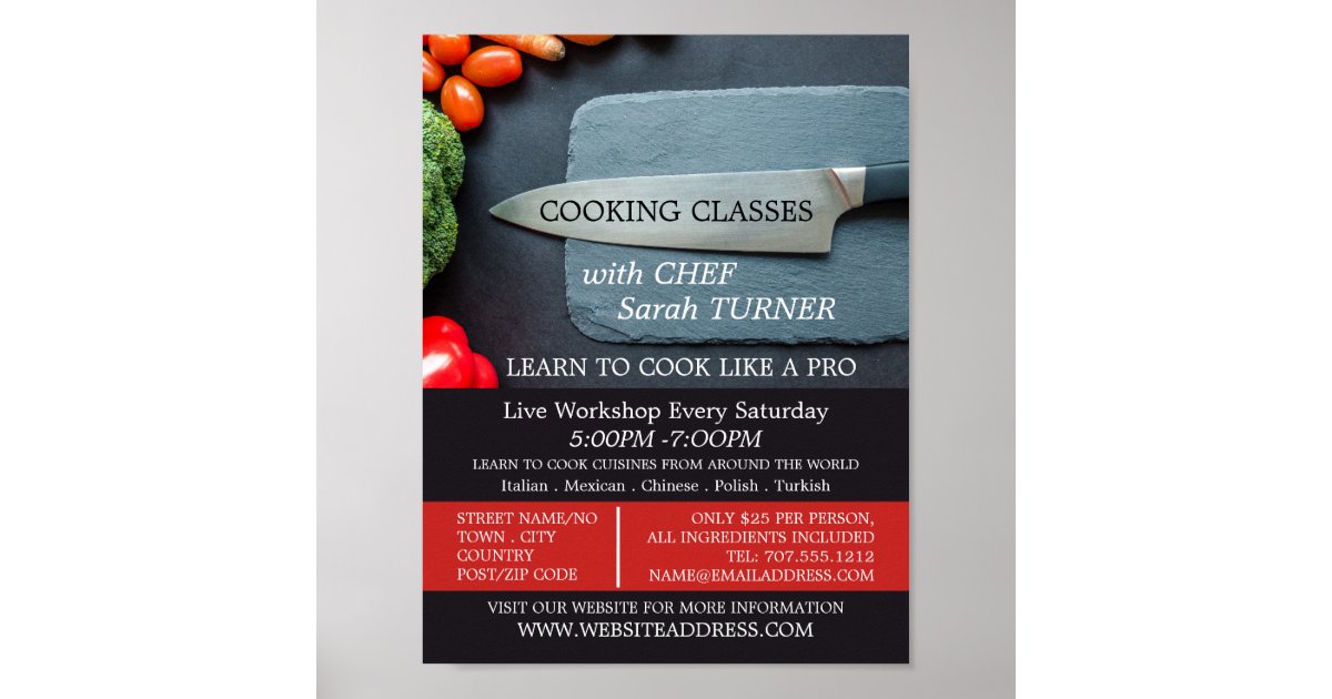 Prep Kitchen & Knife, Cooking Classes Advertising Poster | Zazzle